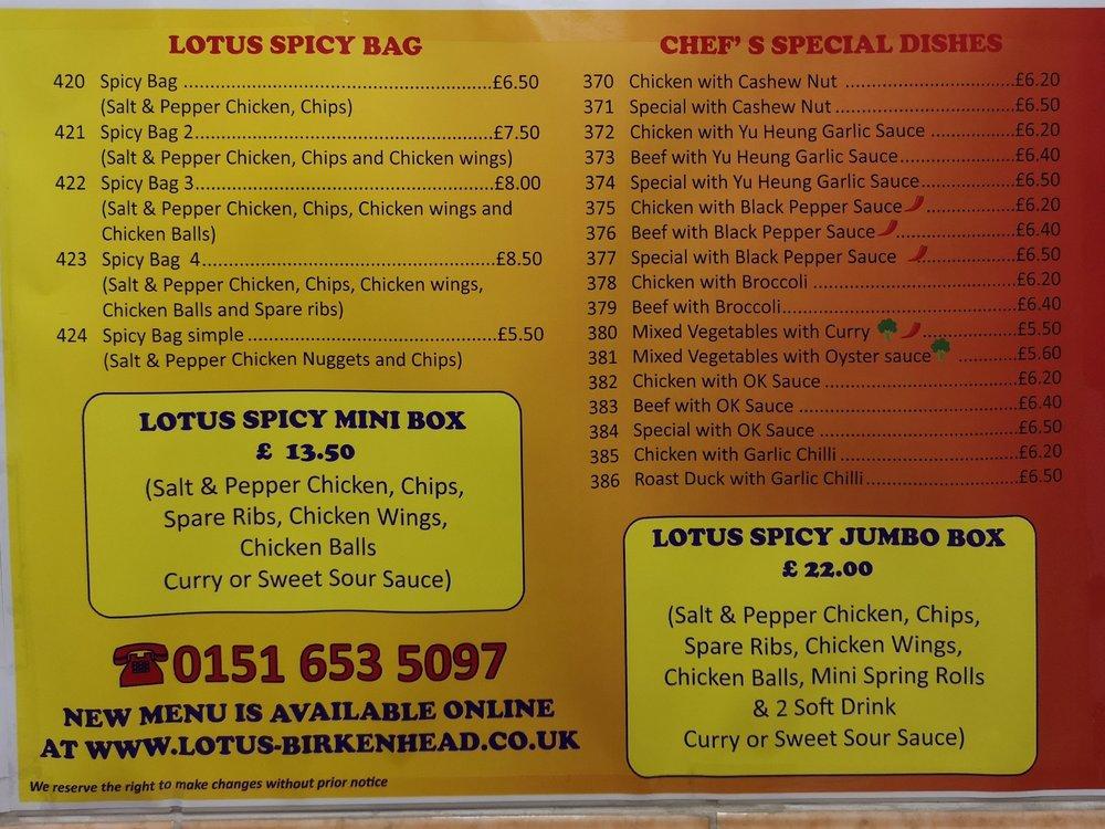 Menu at Lotus, Birkenhead, 461 Borough Rd