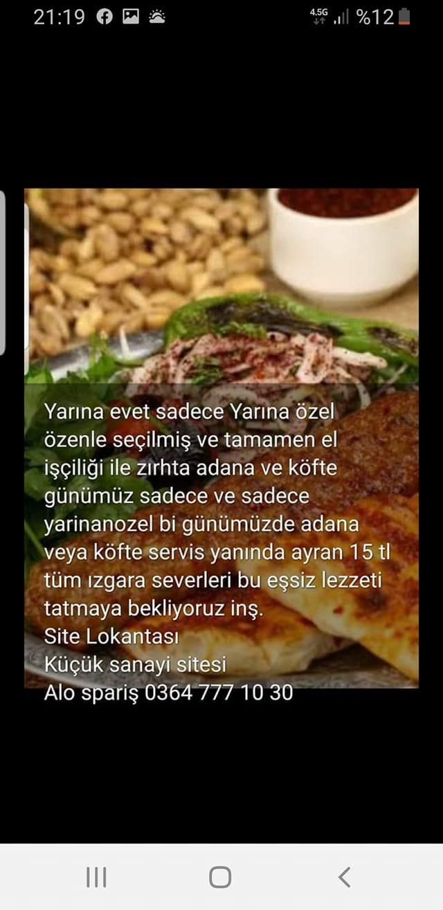 Menu at Umut Lokantası, Çorum