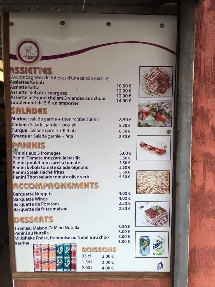Menu au Snack Aladdin restaurant, Bastia