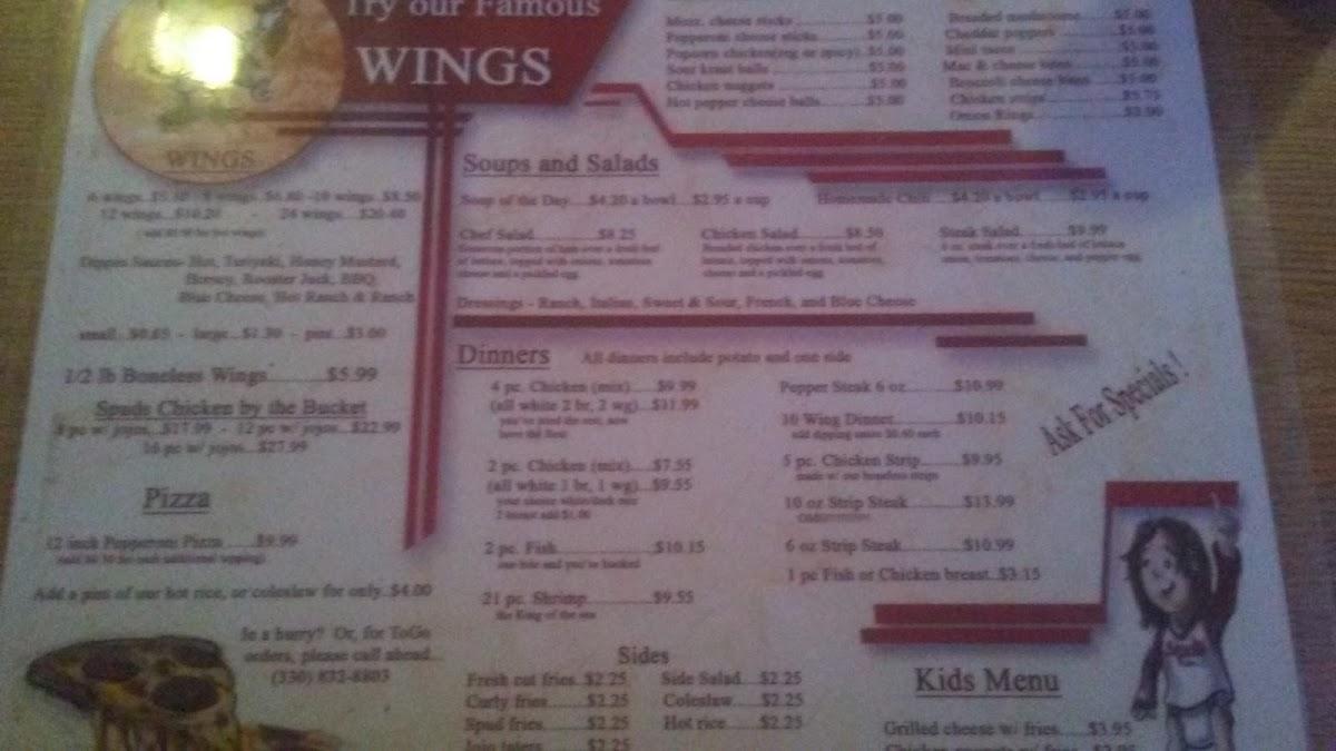 Menu at Spuds Corner pub & bar, North Lawrence