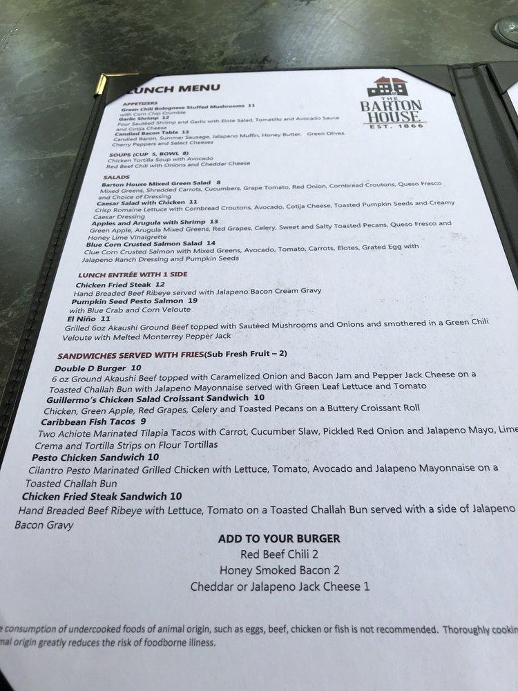 Menu at The Barton House of Salado, Salado