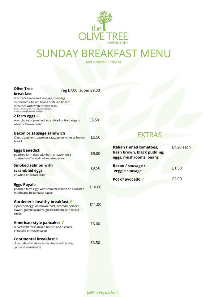 Menu at The Olive Tree restaurant, Pyle