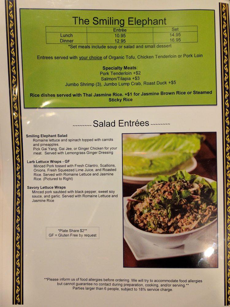 Menu at The Smiling Elephant restaurant, Nashville