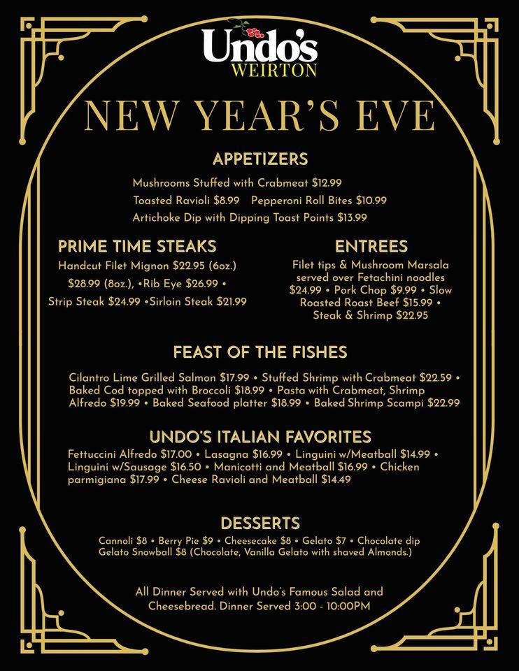 Menu at Undo's restaurant, Benwood