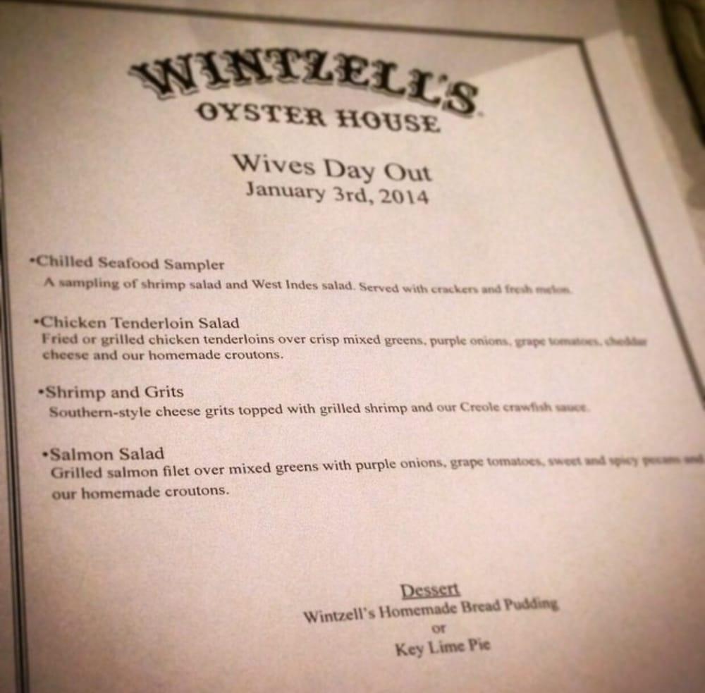 Menu at Wintzell's Oyster House restaurant, Mobile, 605 Dauphin St