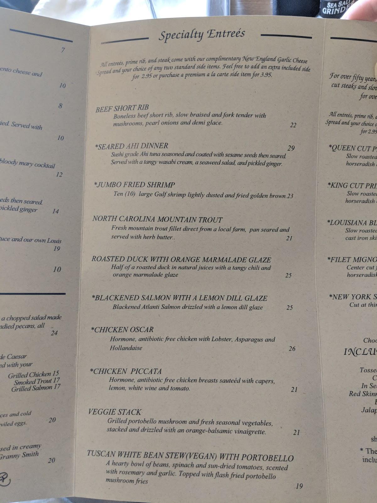 Menu at Chalet Restaurant, Little Switzerland