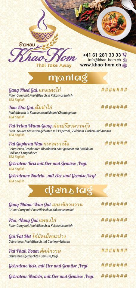 Menu at Khao Hom Thai Restaurant/Take Away, Basel
