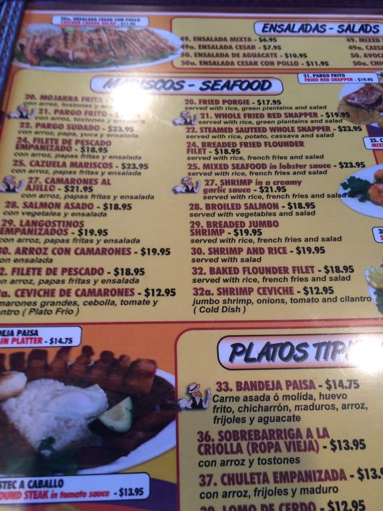 Menu at Pollos El Paisa restaurant, Westbury