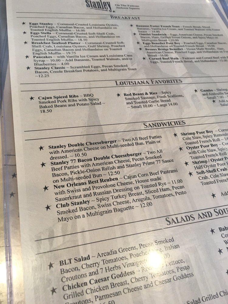 Menu at Stanley of New Orleans restaurant, New Orleans