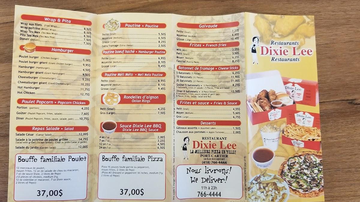 Menu at Dixie Lee pizzeria, Port-Cartier