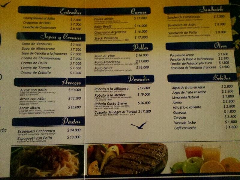 Menu at El Mesón restaurant, La Dorada