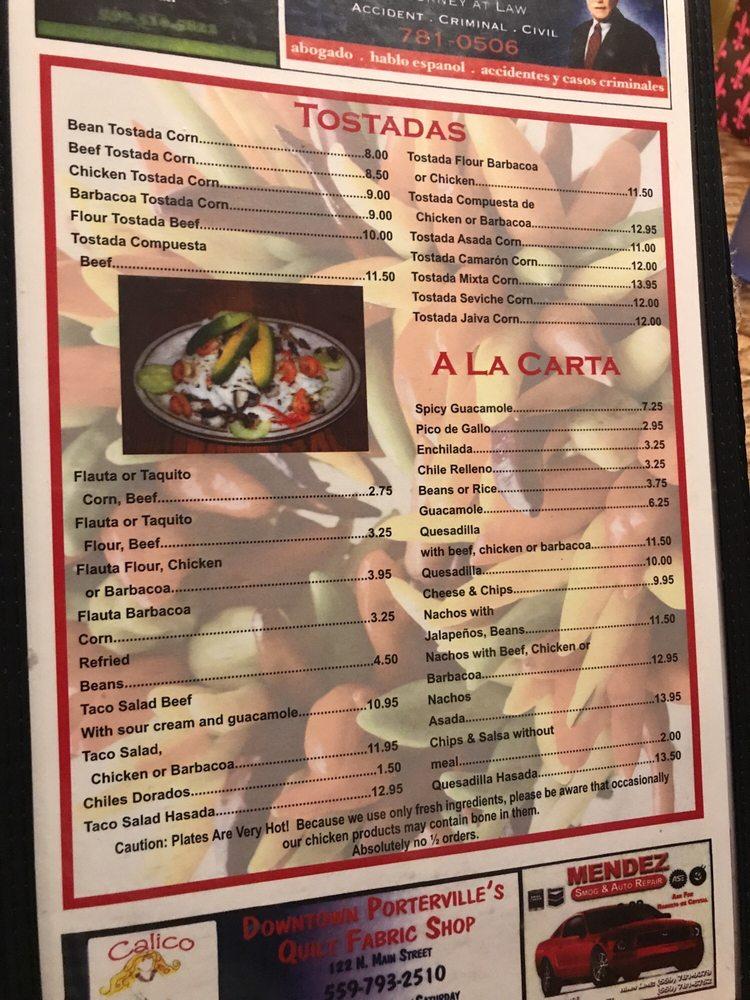 Menu at El Tapatio Restaurant, Porterville, 134 E Orange Ave
