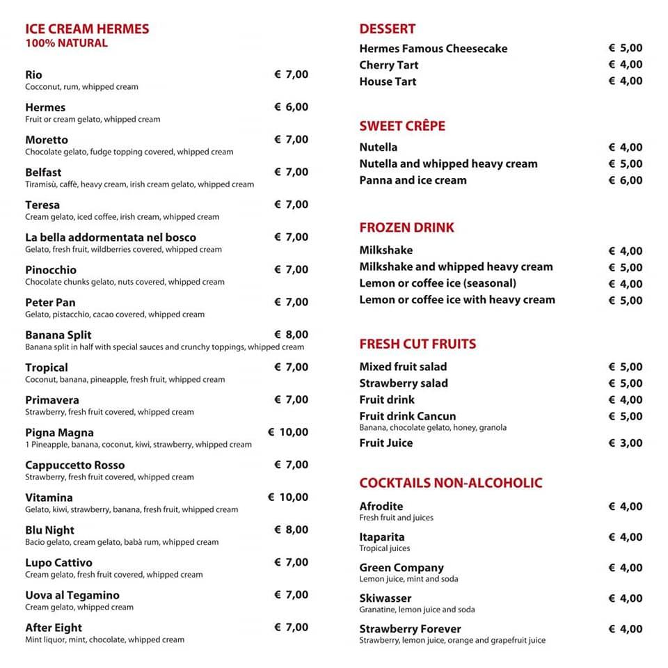 Menu at Hermes Bar, Gaeta