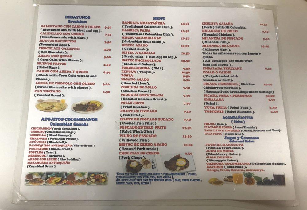 Menu at Mi Colombia cafeteria Miami Beach, Miami Beach