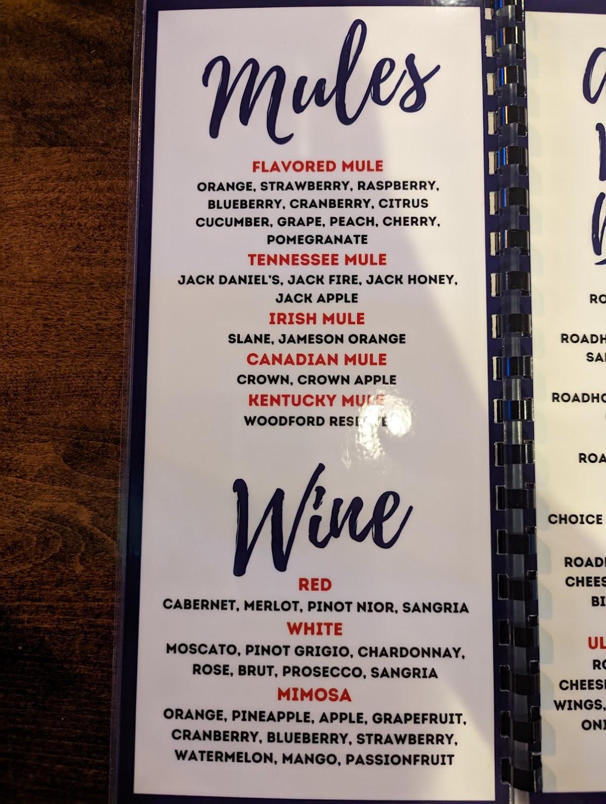 Menu at Roadhouse 38 pub & bar, Lombard