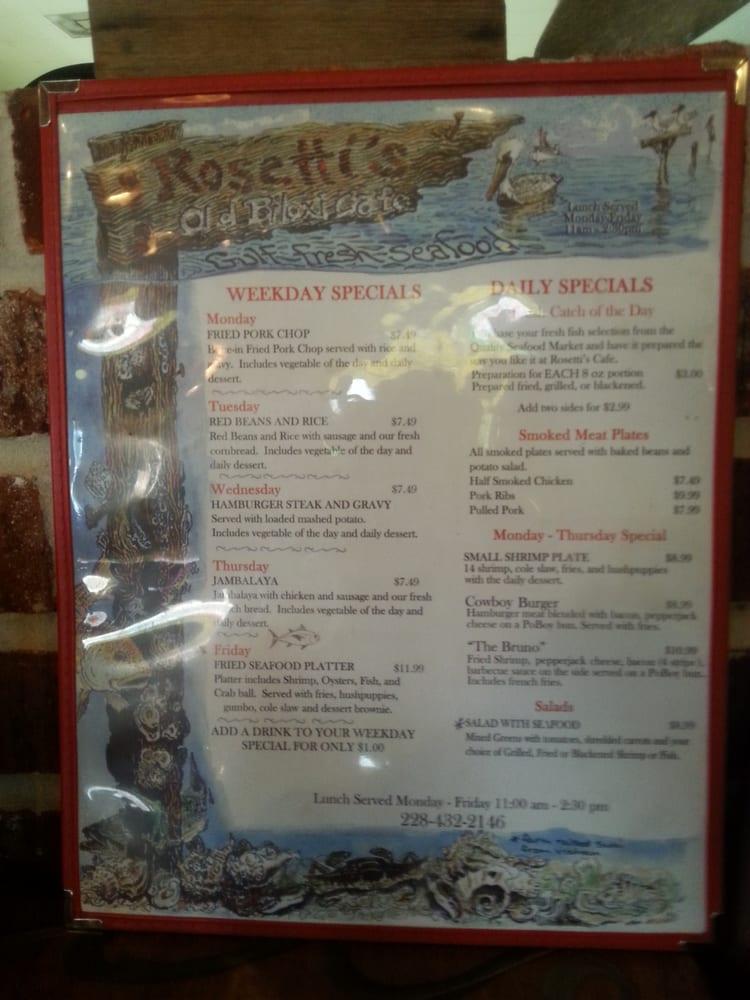 Menu at Rosetti's Cafe, Biloxi