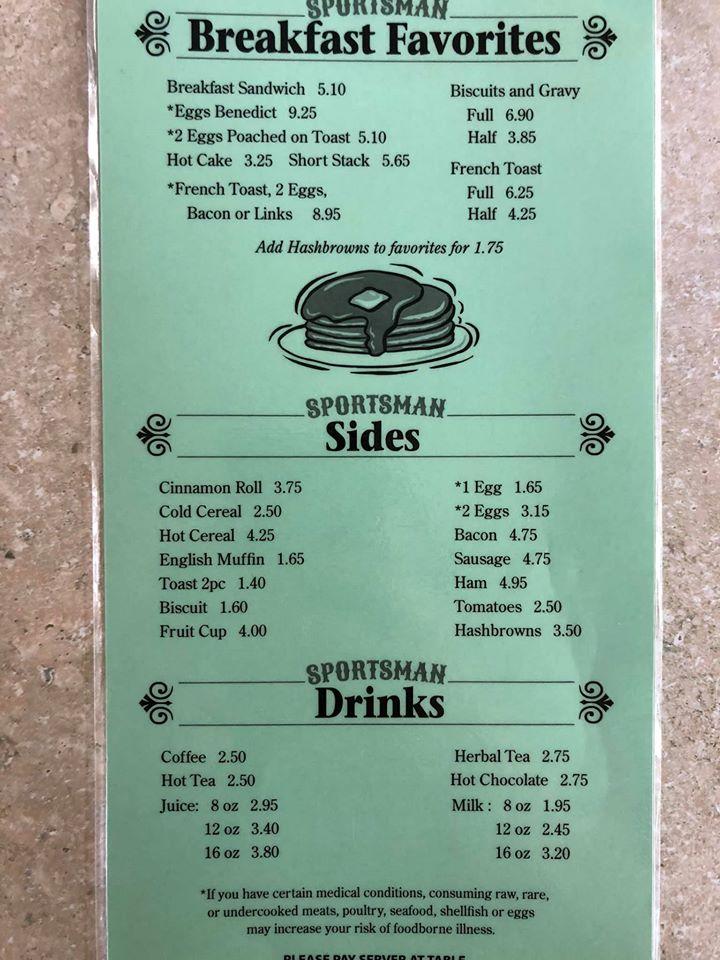 Menu at Sportsman Cafe & Lounge, Spokane
