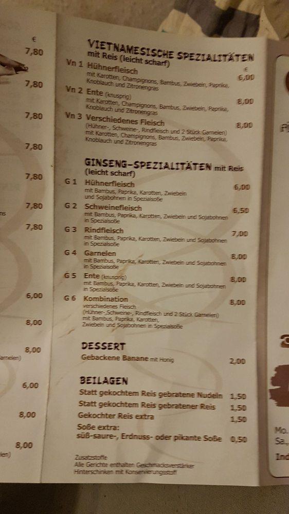 Speisekarte von Ginseng Asiatische Spezialitäten restaurant, Heiligenroth