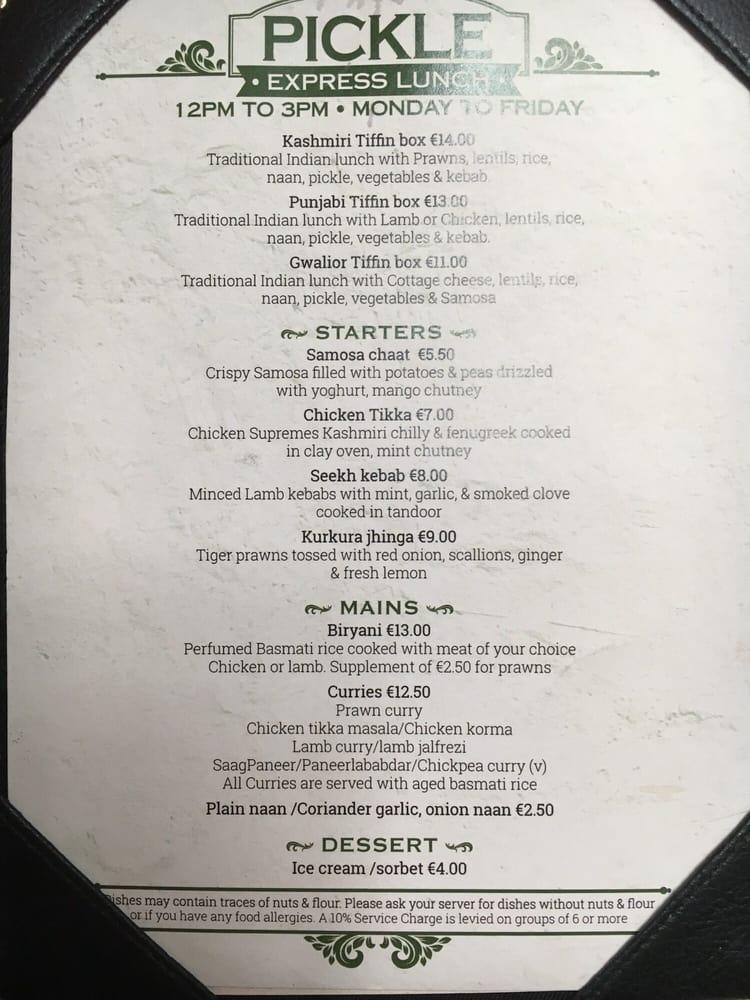 Menu at Pickle Restaurant, Dublin