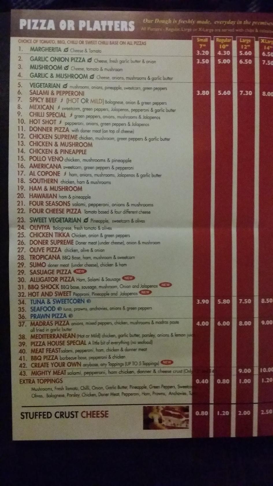 Menu at Pizza house pizzeria, Market Rasen