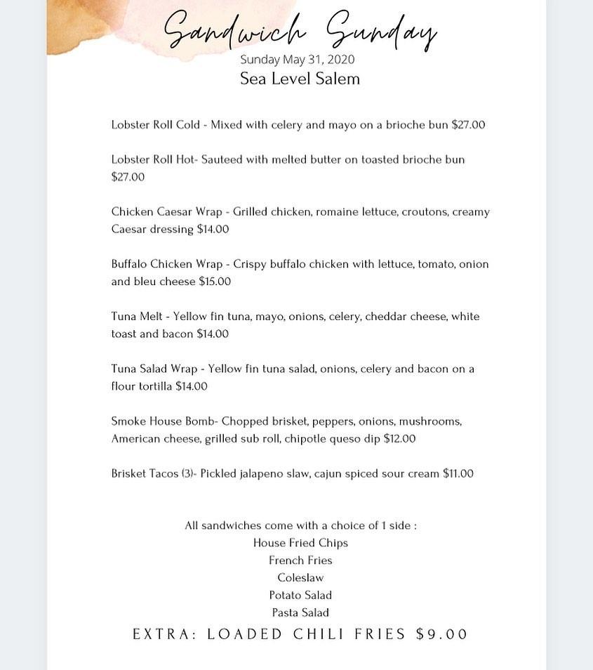 Menu at Sea Level Oyster Bar, Salem