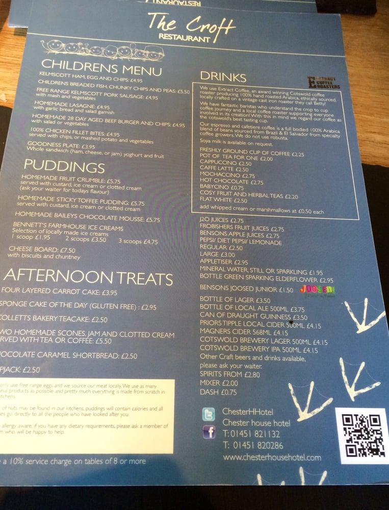 Menu at The Croft Restaurant, Bourton-on-the-Water