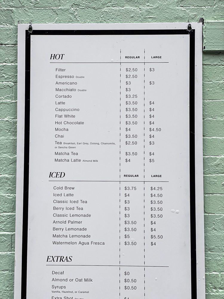 Menu at Blank Street Coffee restaurant, New York City, 236 Lafayette St