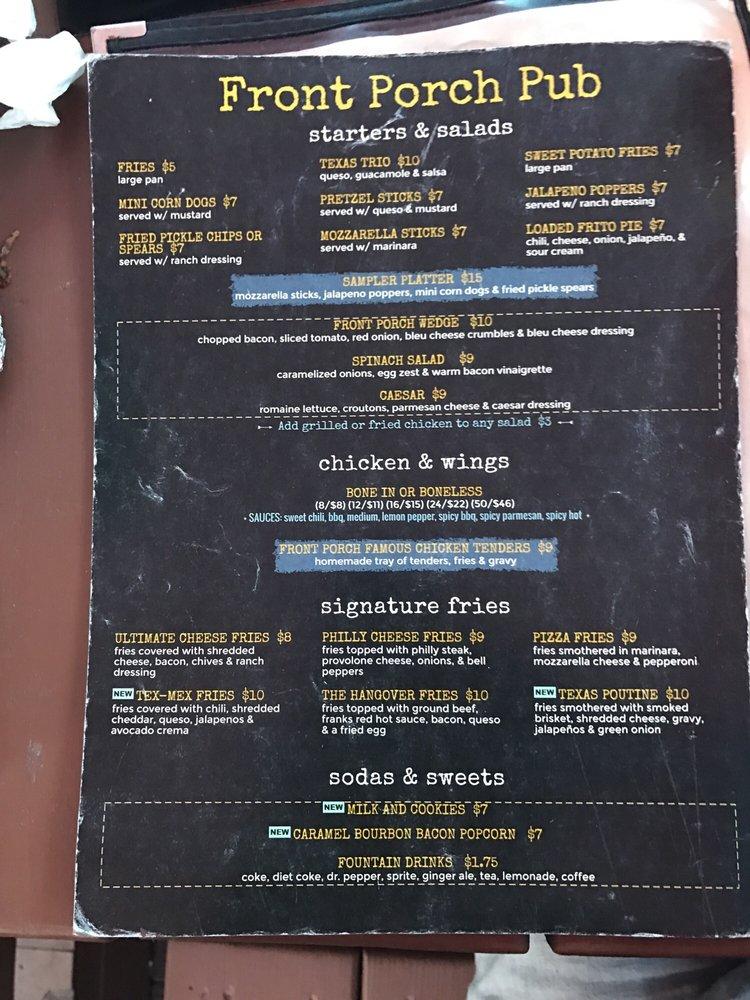 Menu at Front Porch Pub, Houston