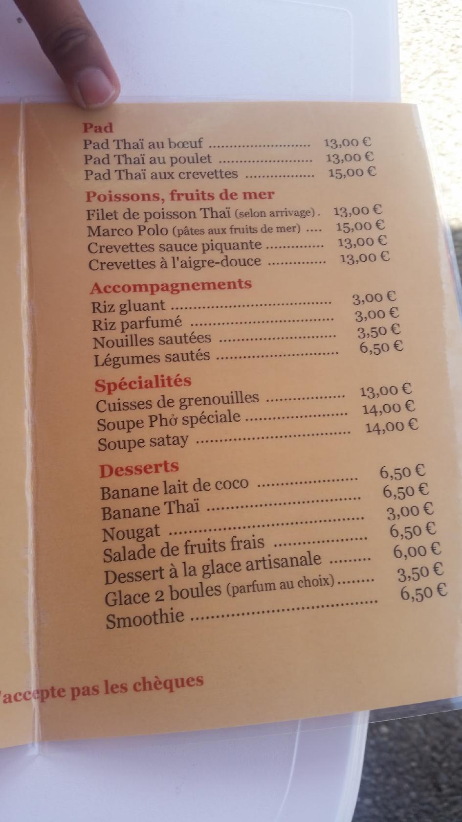 Menu at Le Mékong restaurant, Vallauris