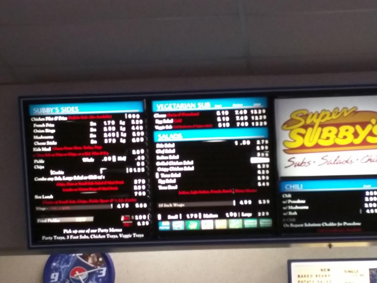 Menu at Super Subby's fast food, Miamisburg, E Central Ave