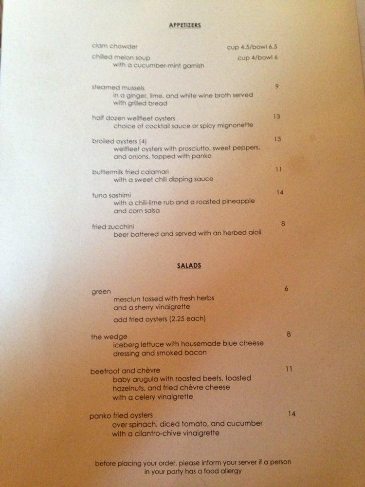 Menu at The Wicked Oyster pub & bar, Wellfleet