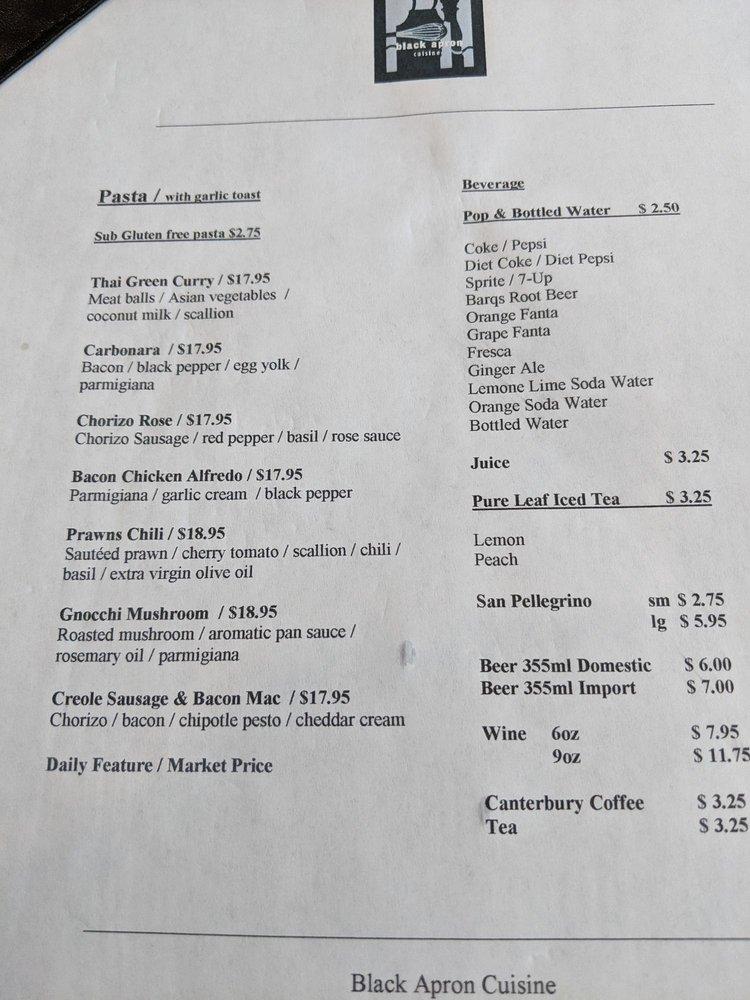 Menu at Black Apron Cuisine Inc. restaurant, Calgary, 2 St SE Buildind ...
