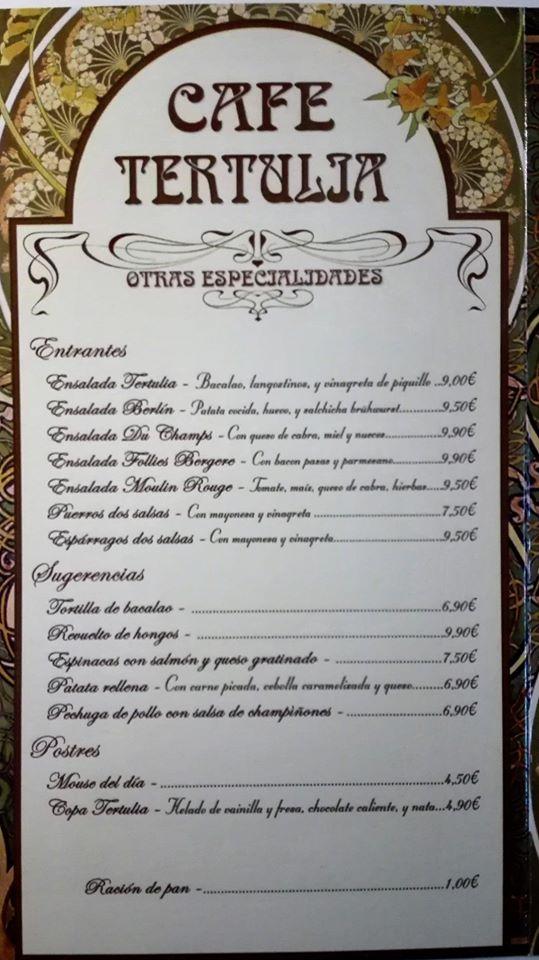 Menu at Café Tertulia, Vitoria-Gasteiz