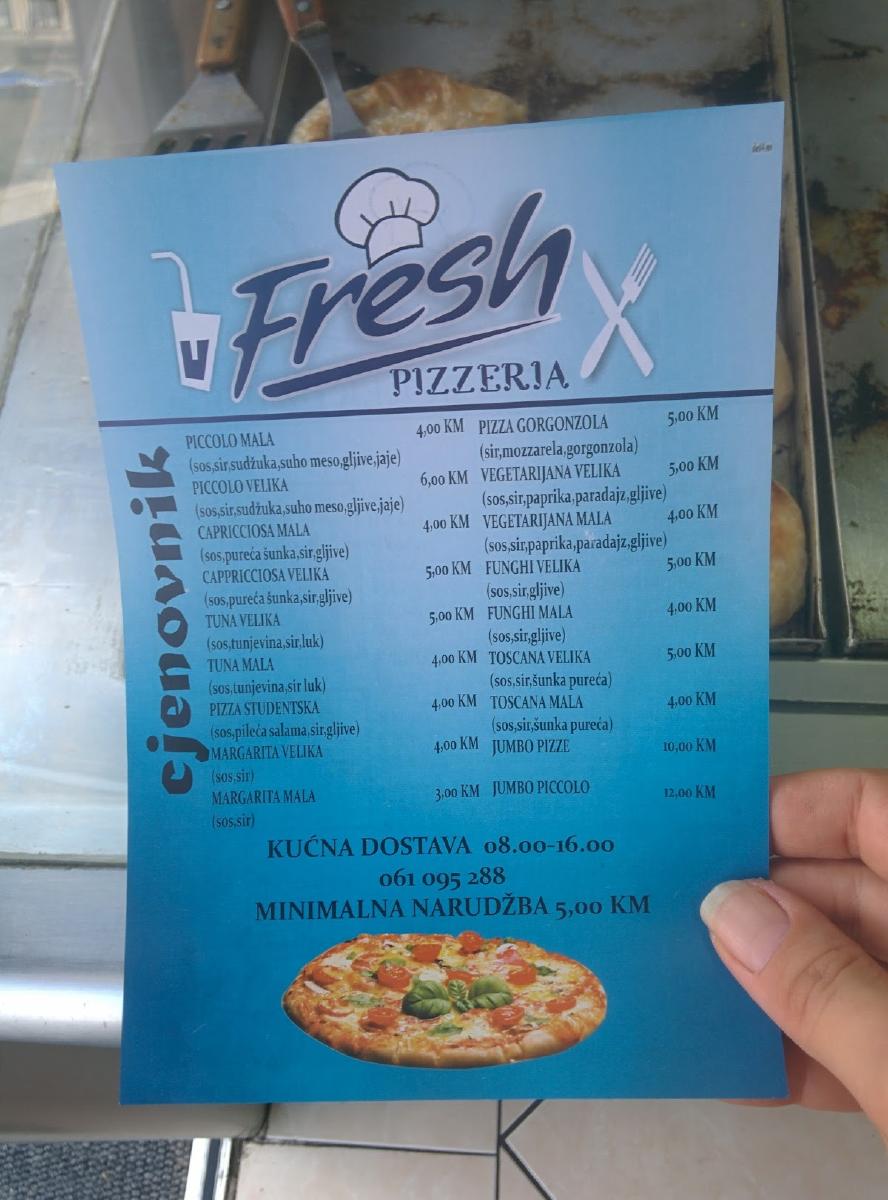 Menu at Fresh restaurant, Brčko