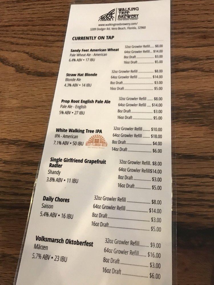 Menu at Walking Tree Brewery, Vero Beach