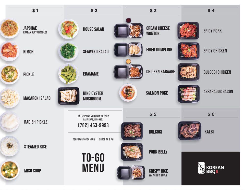 Menu at 888 Korean BBQ, Las Vegas