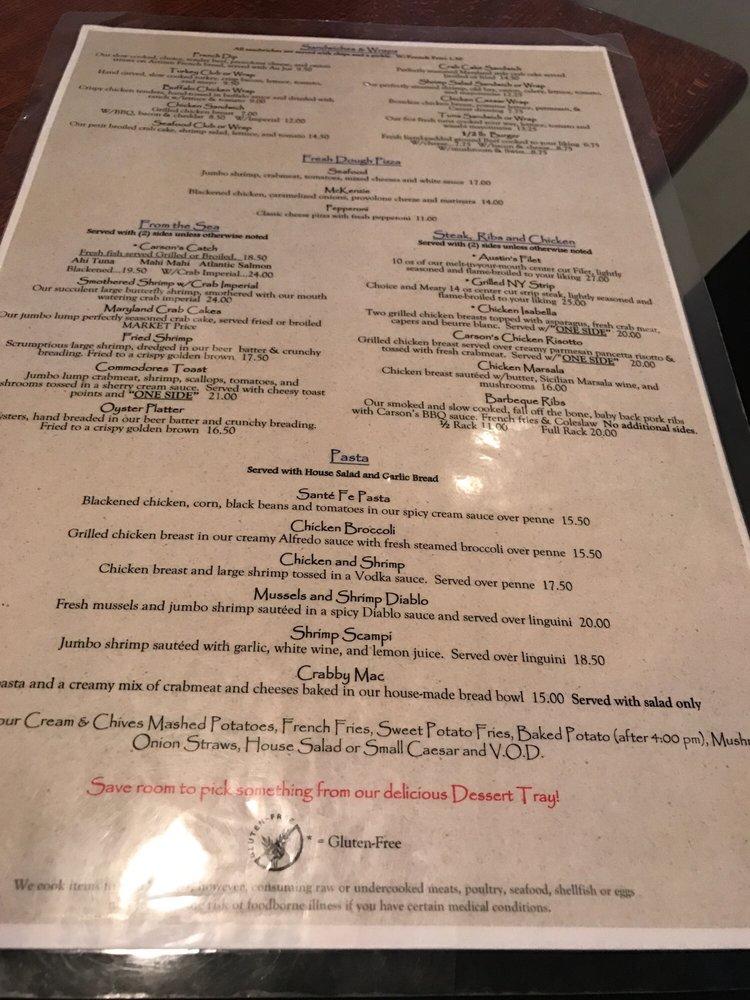 Menu at Carson's Creekside Restaurant, Middle River