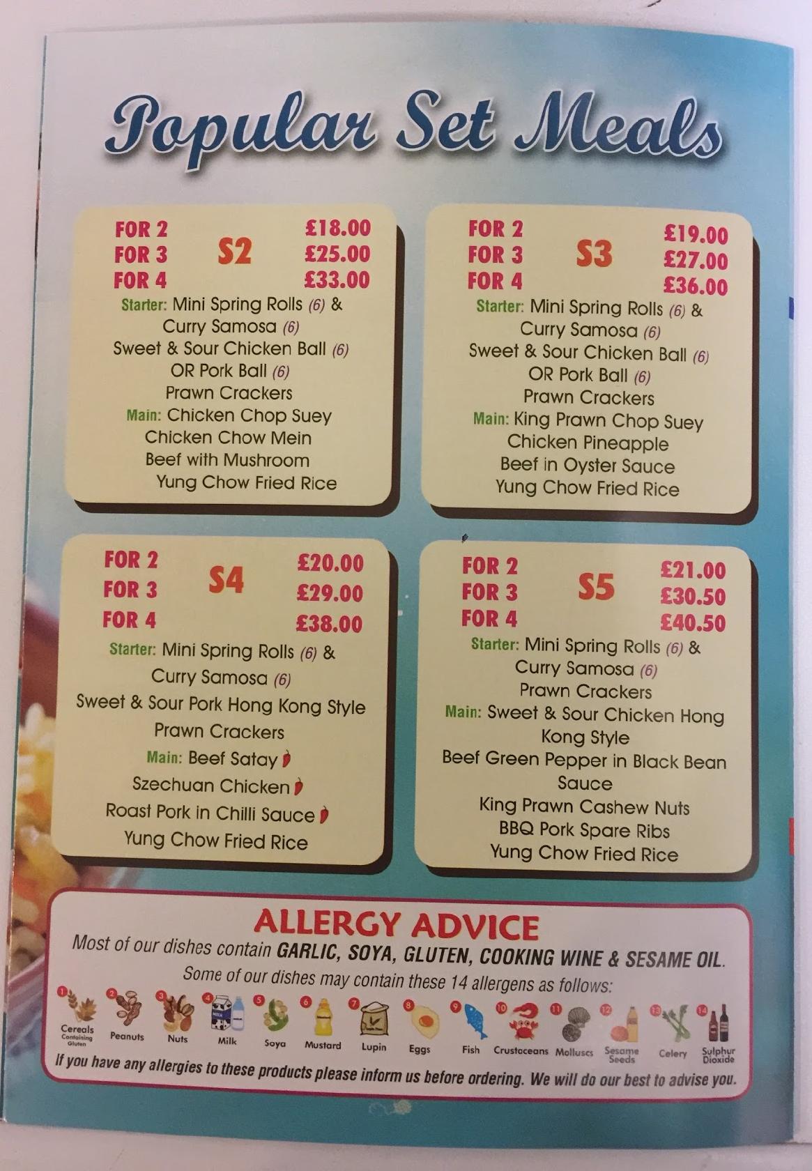Menu at Eastern Chef restaurant, Coventry
