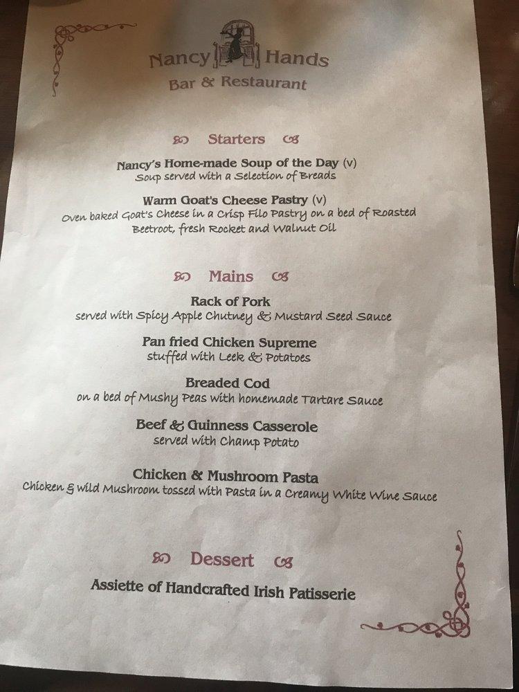 Menu at Nancy Hands Bar & Restaurant, Dublin