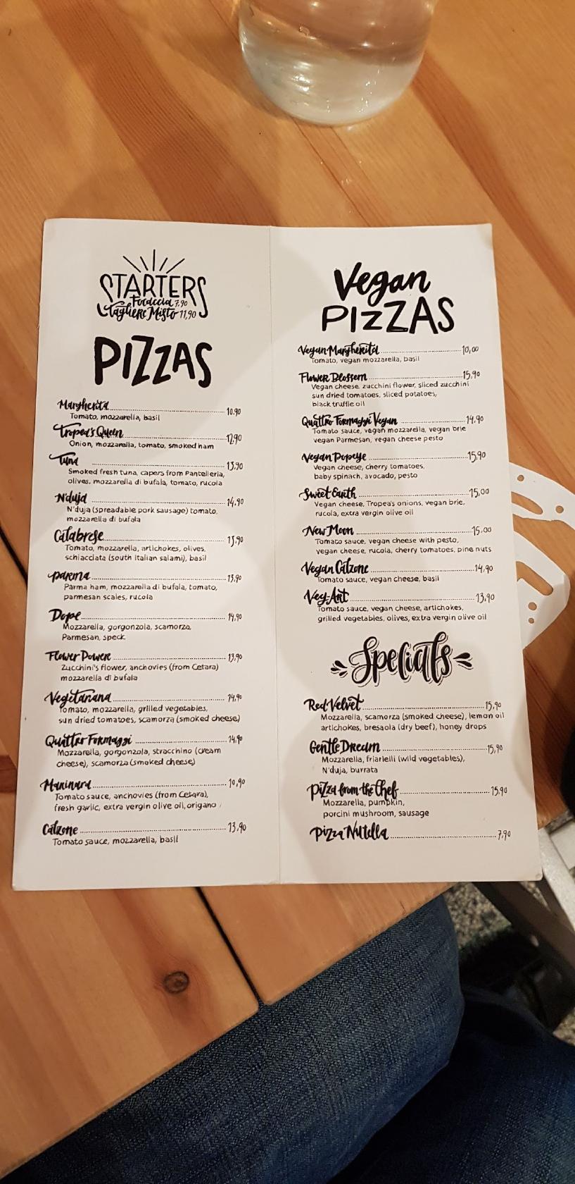 Menu at PIZZERIA DOPE, Amsterdam