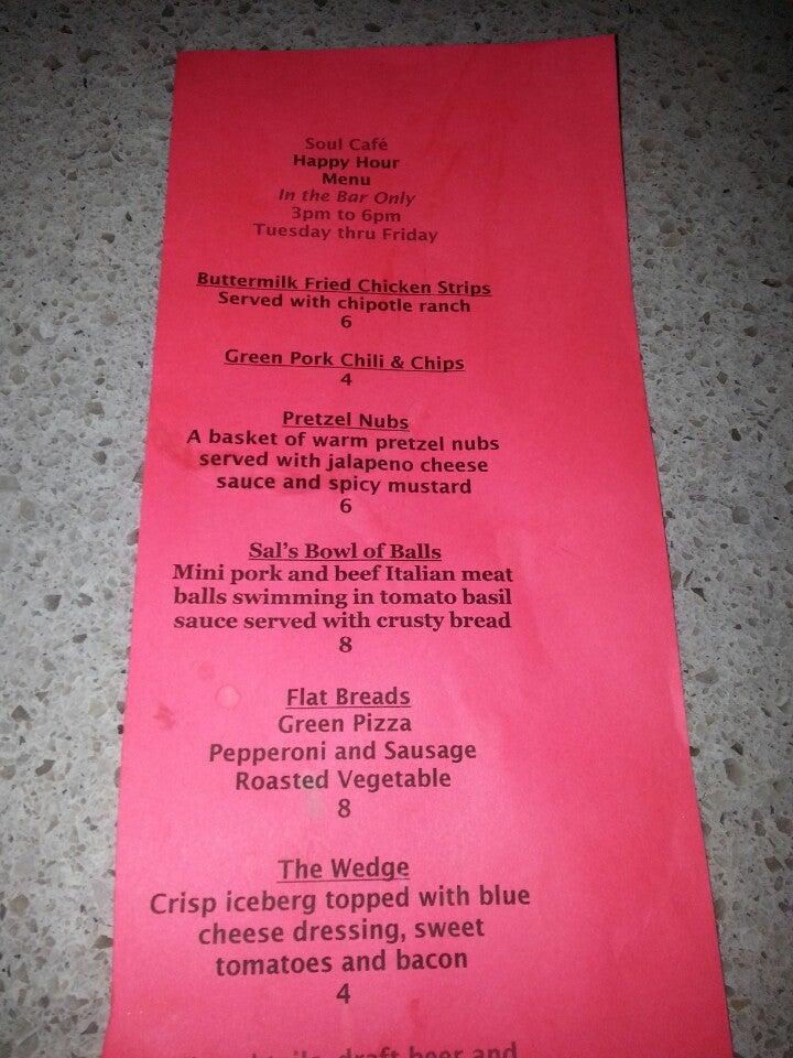 Menu at Soul Cafe, Scottsdale