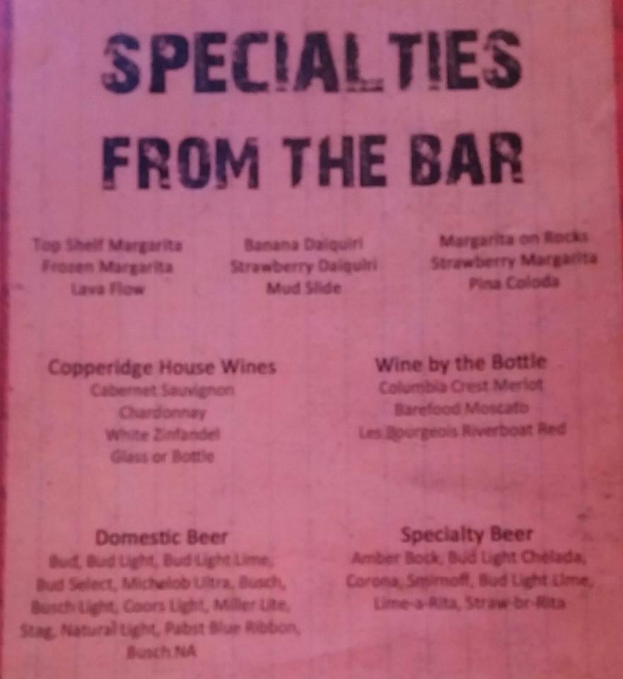 Menu at Teddy Joe's Bar & Grill, Martinsburg