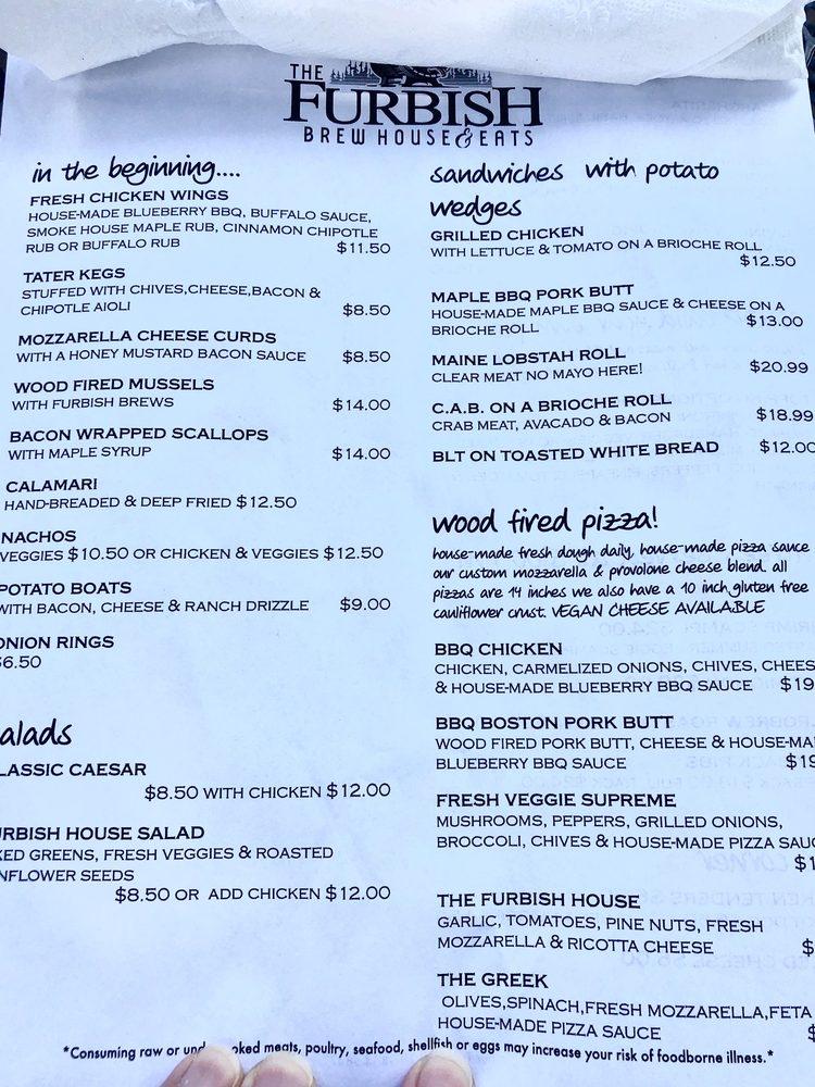 Menu at Furbish Brew House & Eats pizzeria, Rangeley
