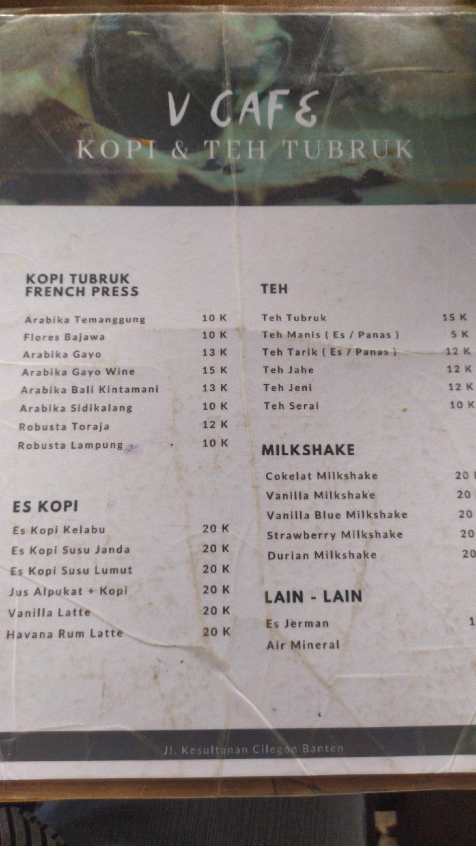 Menu at V Cafe & Sate Kambing Muda Mbok Bunder, Cilegon