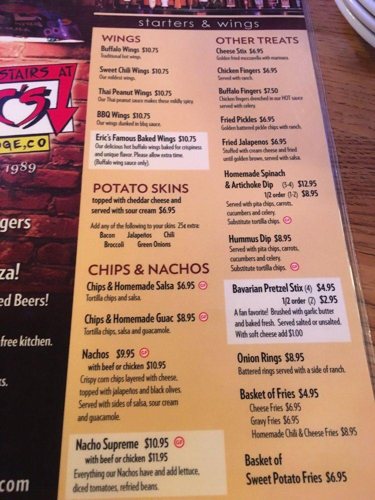 Menu at Downstairs at Eric's pizzeria, Breckenridge