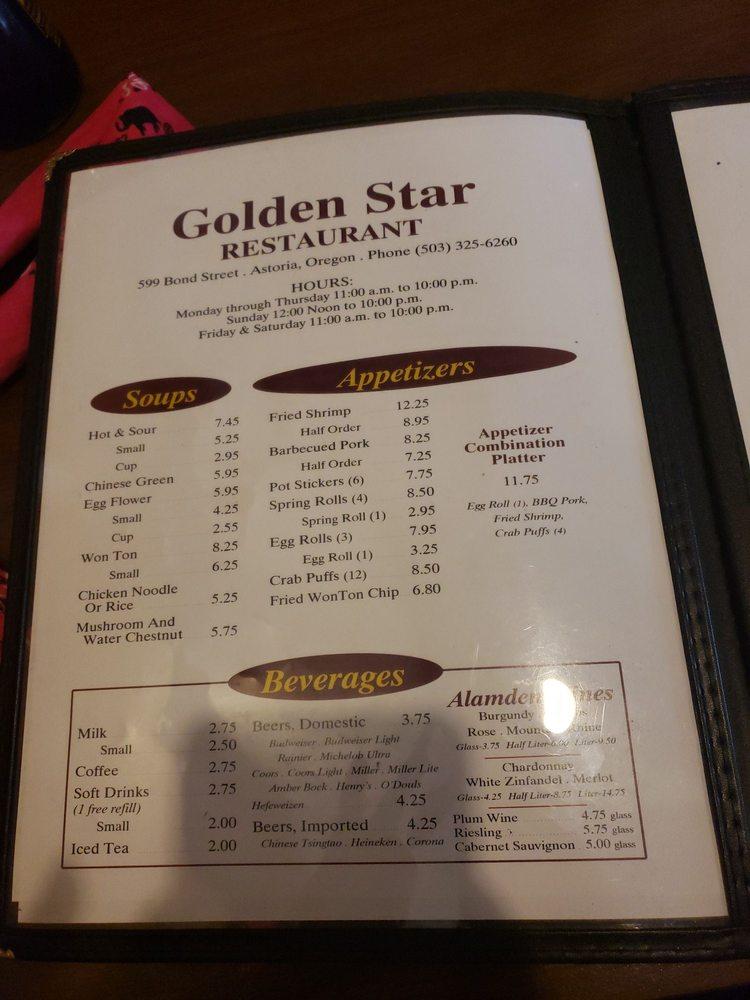 Menu at Golden Star Restaurant, Astoria