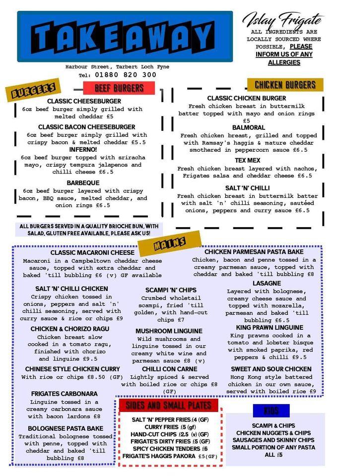 Menu at Islay Frigate Hotel Tarbert pub & bar, Tarbert