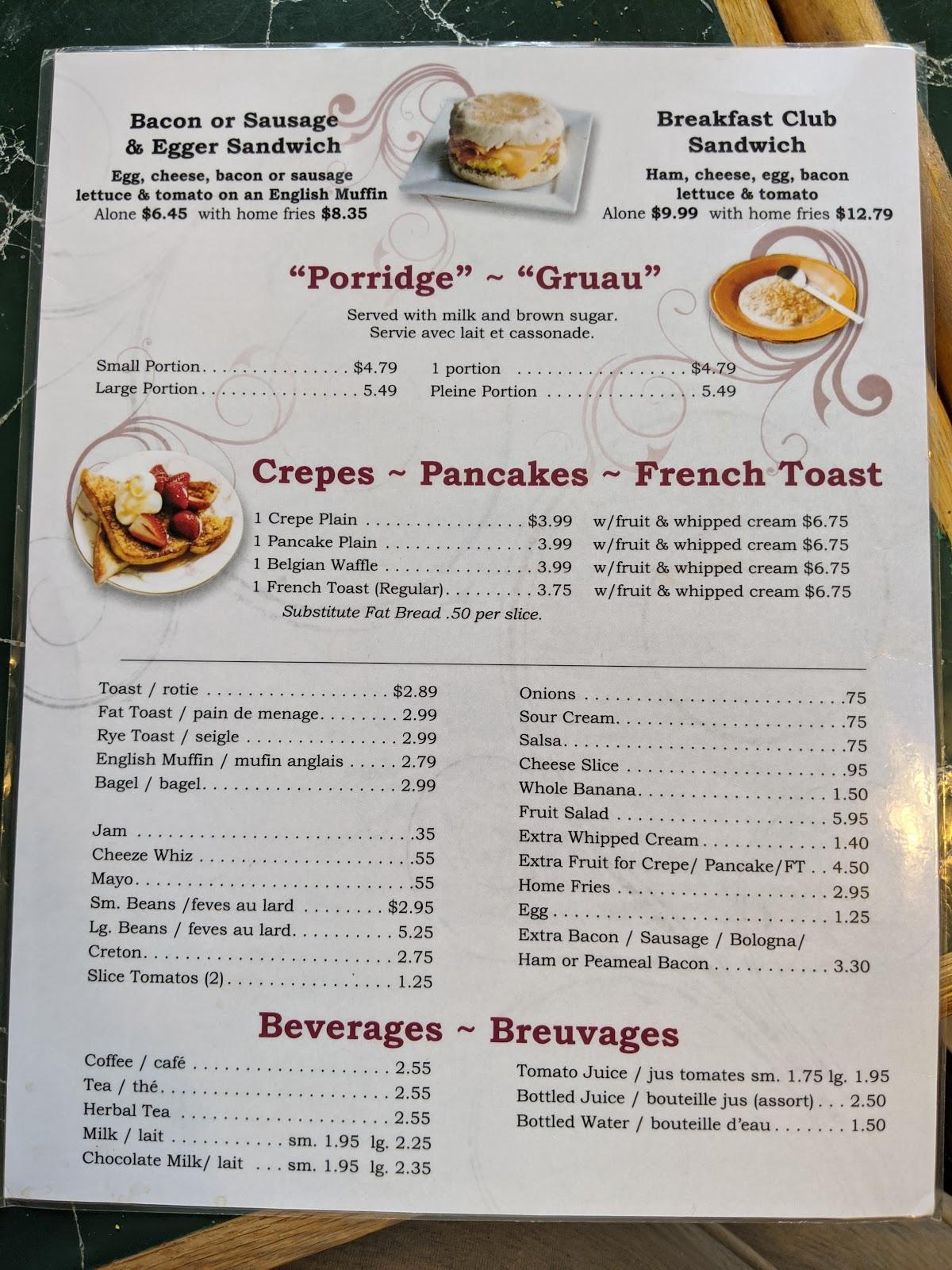 Menu at Restaurant Nadeau Dine In -Delivery And Take Out, Timmins