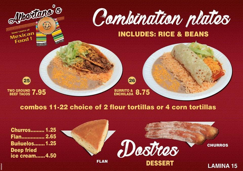 Menu at Albertano's Authentic Méxican Food restaurant, Buffalo