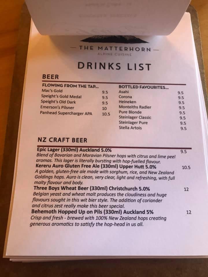 Menu at Powderhorn Chateau pub & bar, Ohakune